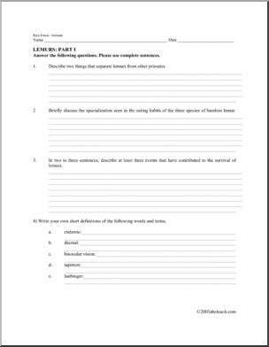 Comprehension: Lemurs (middle/high) | Abcteach