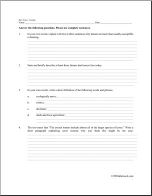 Comprehension: Lemurs (middle/high) | Abcteach