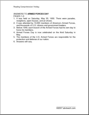 Comprehension: Armed Forces Day (elem/upper elem) | Abcteach