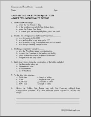 Comprehension: Golden Gate Bridge (upper elem/middle) – Abcteach