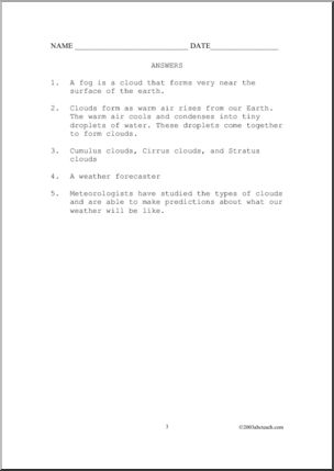 Comprehension: Clouds (upper elementary) | Abcteach