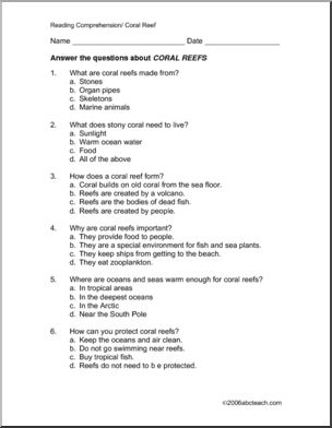 Comprehension: Coral Reef (elem) | Abcteach