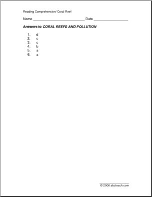 Comprehension: Pollution and Coral Reefs (upper elem/middle) – Abcteach