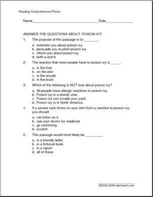 Comprehension: What Is Poison Ivy? | Abcteach