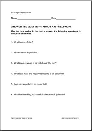 Comprehension: Air Pollution (upper elem/middle) | Abcteach