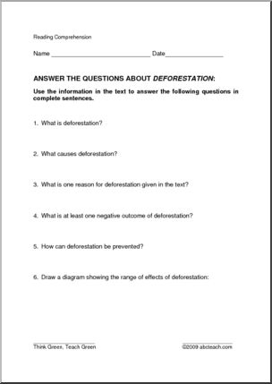 Comprehension: Deforestation (upper elem/middle) – Abcteach