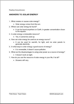 Comprehension: Natural Resources – Solar Energy (upper elem/middle ...