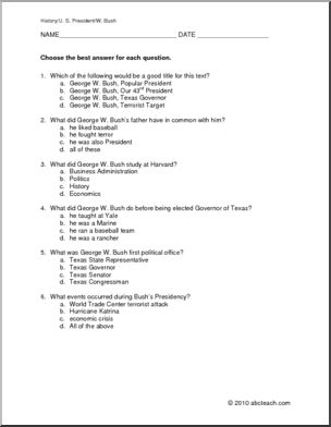Biography: U. S. President George W. Bush (upper elem/middle) - Abcteach