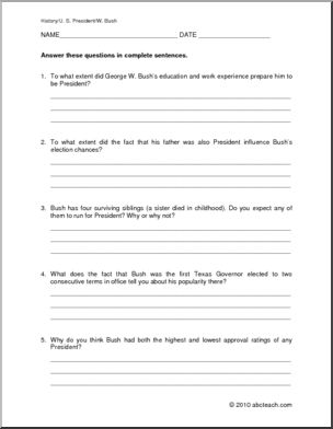 Biography: U. S. President George W. Bush (upper elem/middle) - Abcteach
