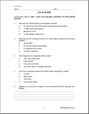 Comprehension: Ellis Island (full set) | Abcteach