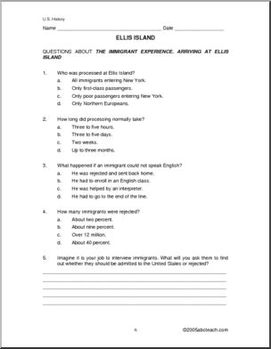 Comprehension: Ellis Island (full set) | Abcteach