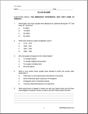 Comprehension: Ellis Island (full set) | Abcteach