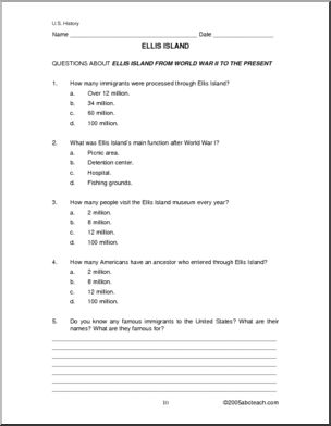 Comprehension: Ellis Island (full set) | Abcteach