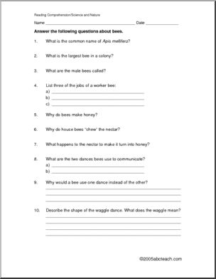 Comprehension: Honeybees (upper elem/middle) – Abcteach
