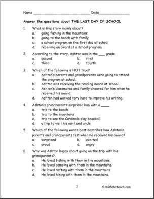 Fiction: Last Day of School (elementary) – Abcteach