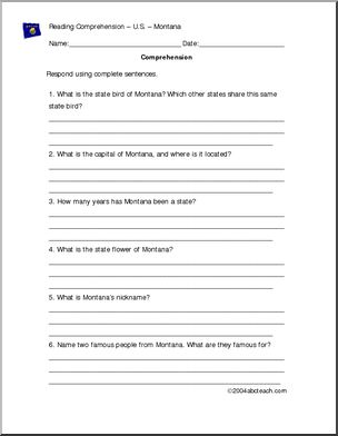 Comprehension: State – Montana (elementary) – Abcteach
