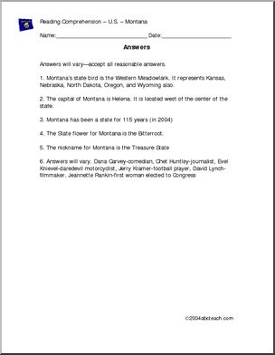Comprehension: State – Montana (elementary) – Abcteach