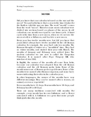 Comprehension: The Months -unit (elem/ upper elem) | Abcteach