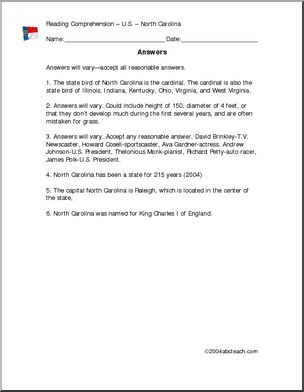 Comprehension: State – North Carolina (elementary) – Abcteach