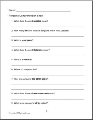 Comprehension: Penguins (elementary/upper elem) | Abcteach