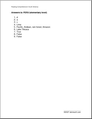 Comprehension: Peru (elementary) | Abcteach