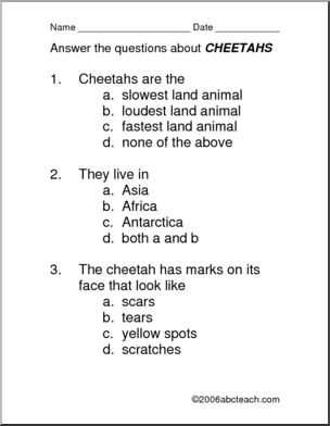 Comprehension: Cheetah (primary) | Abcteach