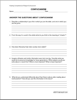 Comprehension: Confucianism; Religion of China (elementary) – Abcteach
