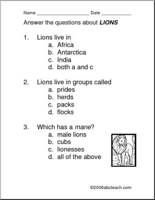 Comprehension: Lions (primary) | Abcteach