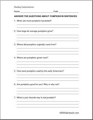Comprehension: Pumpkins (elementary) | Abcteach