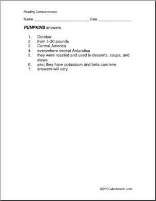 Comprehension: Pumpkins (elementary) | Abcteach