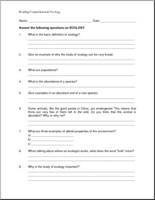 Comprehension: Ecology (upper elem/middle) – Abcteach
