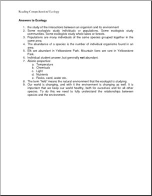 Comprehension: Ecology (upper elem/middle) – Abcteach