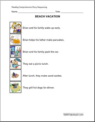 Story Sequence: A Day at the Beach (primary/elem) | Abcteach
