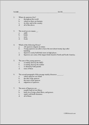 Comprehension: Sparrows (middle school) – Abcteach