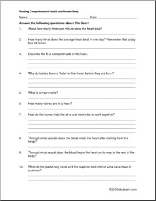 Comprehension: The Heart (upper elementary/ middle) | Abcteach