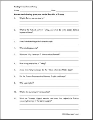 Comprehension: Turkey (upper elementary/ middle) – Abcteach