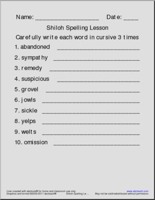 Shiloh Spelling List & Word Search (elem/upper elem) Vocabulary I ...