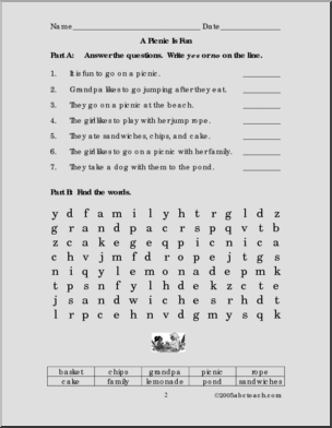 A Picnic Is Fun (b/w) Rebus I abcteach.com