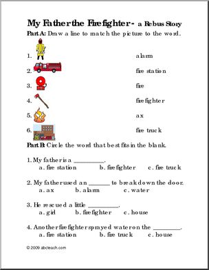 My Father the Firefighter (color) Rebus I abcteach.com