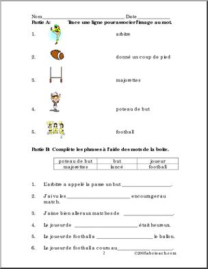 French: Le match de foot amÃˆricain | Abcteach