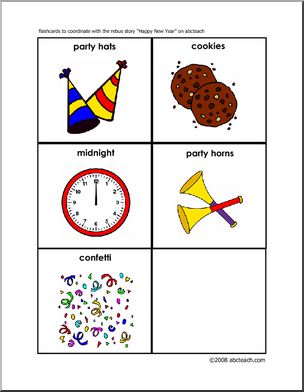 Happy New Year (color) - flashcards Rebus I abcteach.com