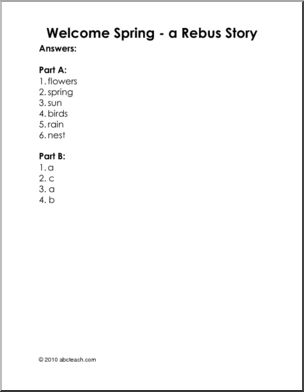 Story Welcome Spring (b/w) (K-1) Rebus I abcteach.com