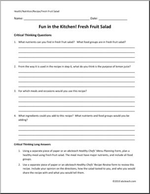 Recipe: Fun in the Kitchen-Fresh Fruit Salad (upper elem/middle) | Abcteach