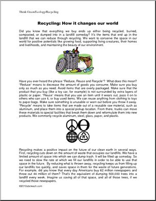 Comprehension: Recycling; How it Changes Our World (upper elem/middle ...