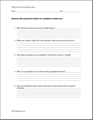 Comprehension: Recycling; How it Changes Our World (upper elem/middle ...