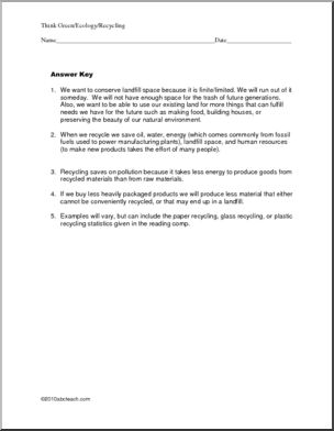 Comprehension: Recycling; How it Changes Our World (upper elem/middle ...