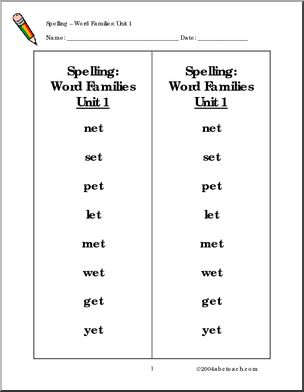 Word Families 1 — unit 1 “-et” Spelling – Abcteach