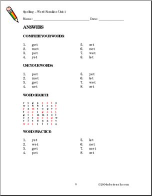 Word Families 1 — unit 1 “-et” Spelling – Abcteach