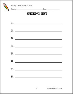 Word Families 1 -- unit 3 "-ill" Spelling I abcteach.com