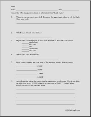 Comprehension: Inside Earth (upper elementary/middle) – Abcteach